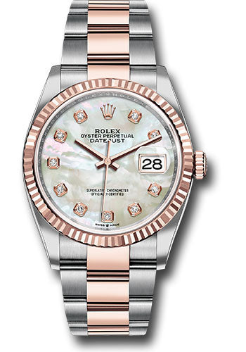 Rolex Steel and Everose Rolesor Datejust 36 Watch - Fluted Bezel - Whi ...