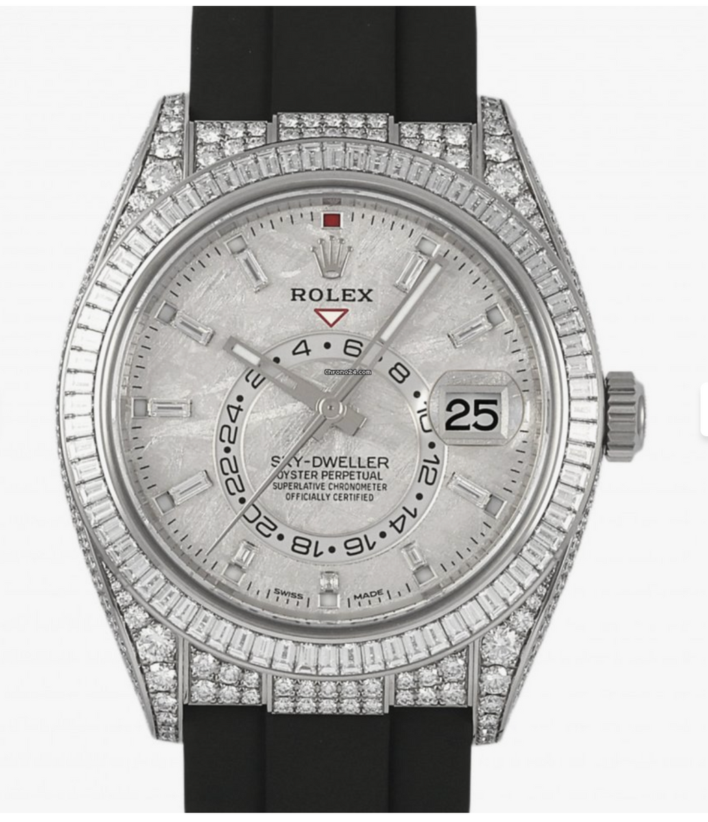 Rolex Sky-Dweller Meteorite Diamonds Baguette Dial Factory Diamonds 32 ...