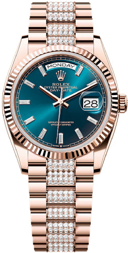 Rolex Day-Date 36 36mm Blue Green Diamond-Set Dial Fluted Bezel Presid ...