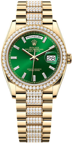 Rolex Day-Date 36 36mm Bright Green Diamond-Set Dial Diamond-Set Bezel ...